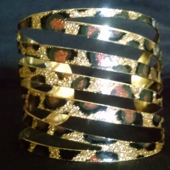 Jewelry | Bling Animal Leopard Print Wide Cuff Bracelet | Poshmark